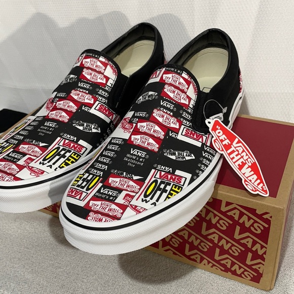 Vans | Shoes | Vans Classic Slip On Label Mix Black Red Stickers | Poshmark